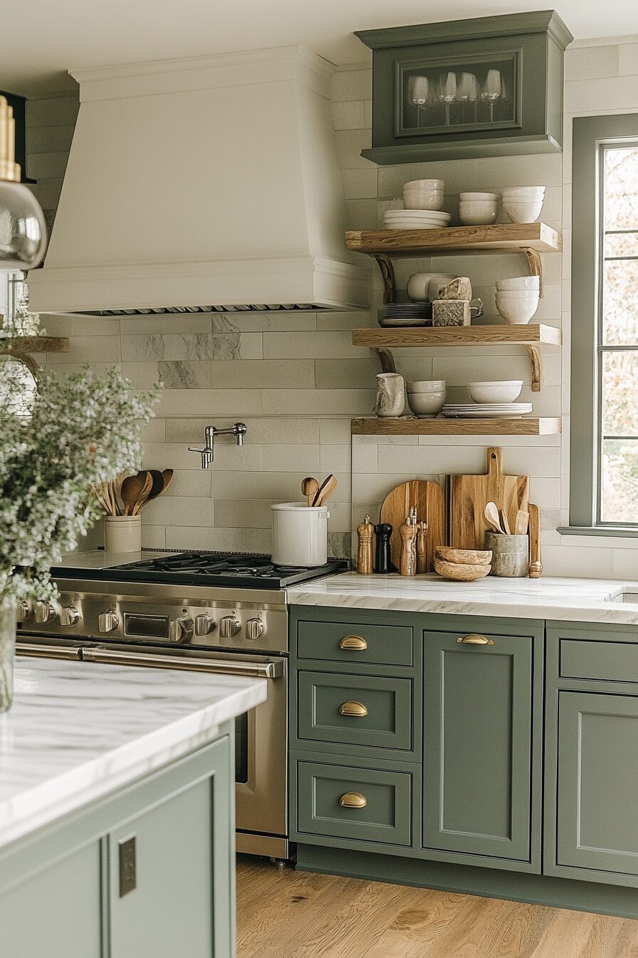 29 Pewter Green Kitchen Cabinets That Pair Beautifully With Neutrals