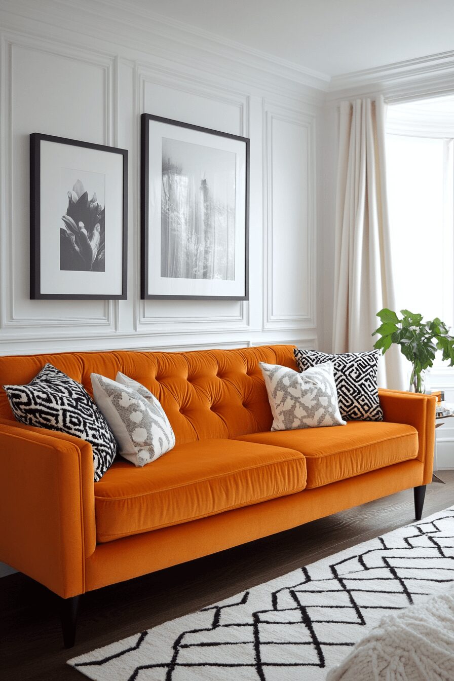 29 Orange Couch Living Room Inspirations That Make Your Space Pop
