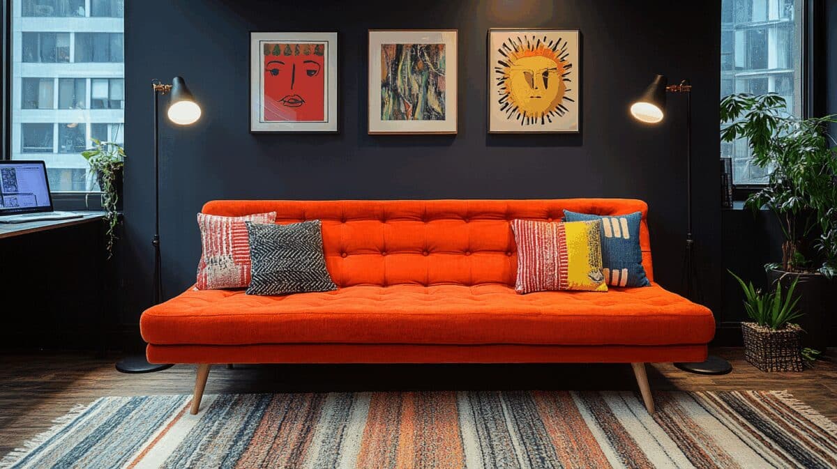29 Orange Couch Living Room Inspirations That Make Your Space Pop