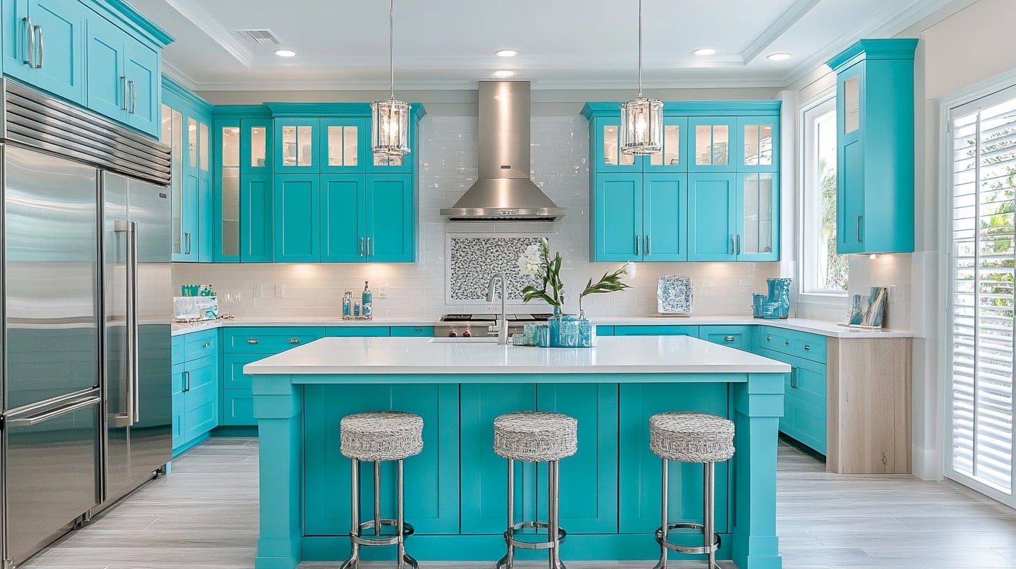 29 Turquoise Kitchen Cabinets That Bring A Pop Of Happy Color